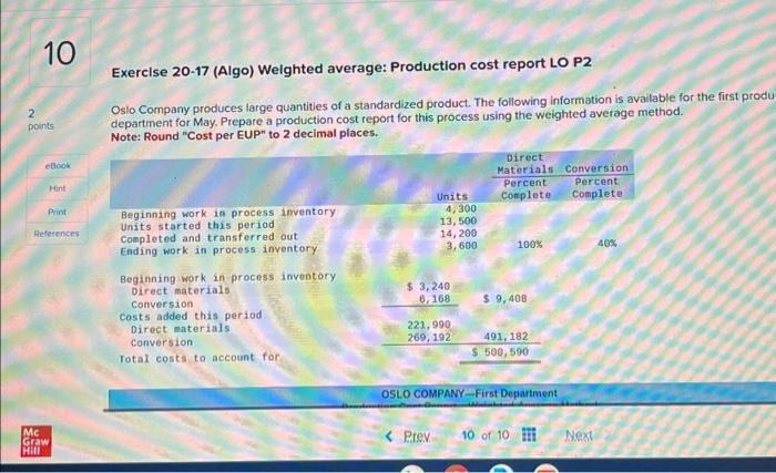 Solved Exerclse 20-17 (Algo) Weighted average: Production | Chegg.com