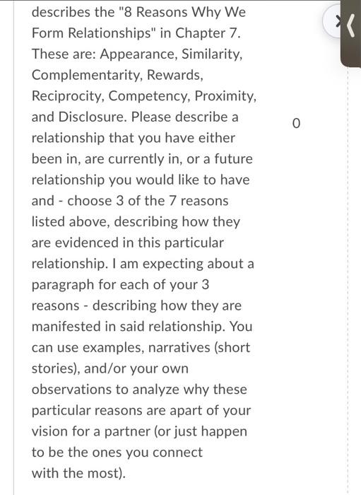 Solved 0 describes the "8 Reasons Why We Form Relationships" | Chegg.com