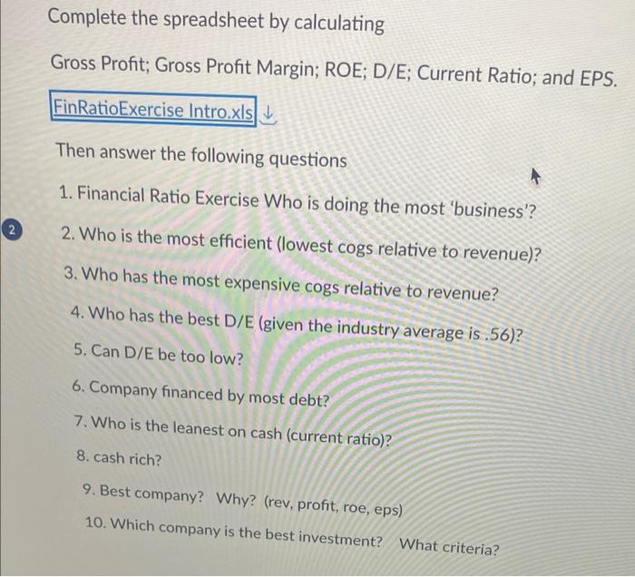 Solved Complete the spreadsheet by calculating Gross Profit; | Chegg.com