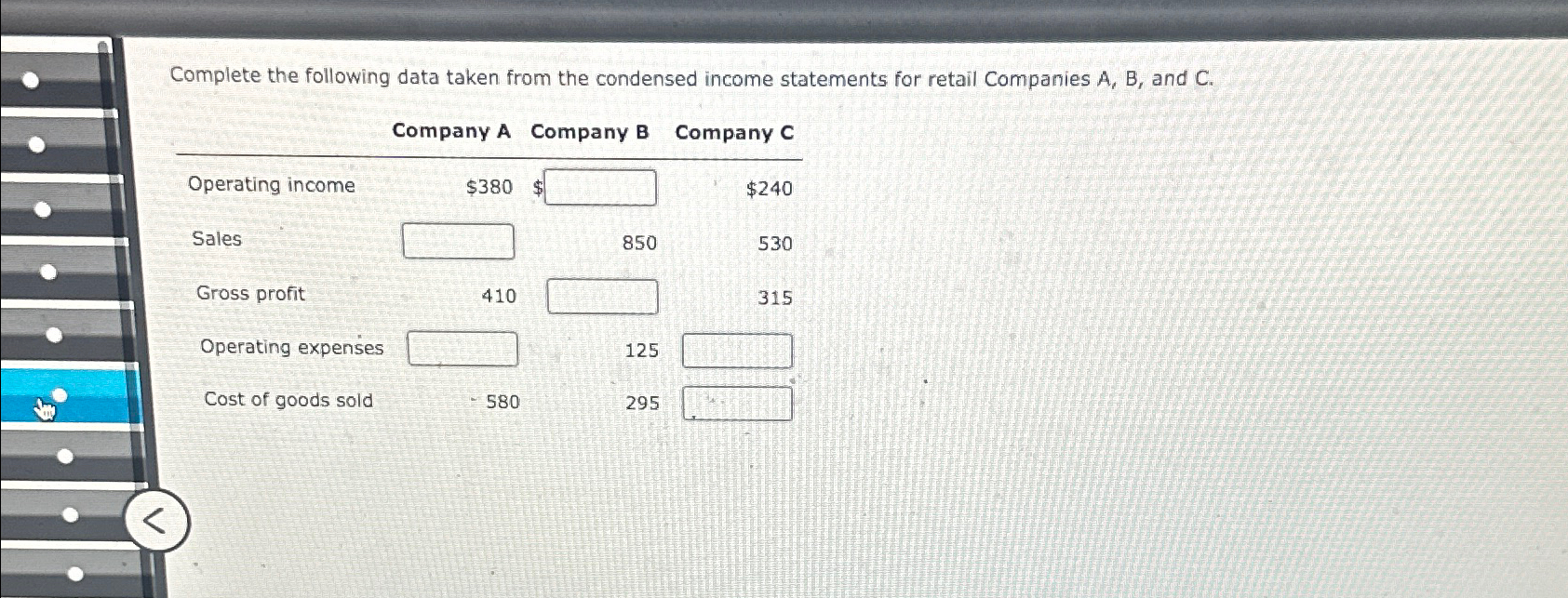 Solved Complete the following data taken from the condensed | Chegg.com