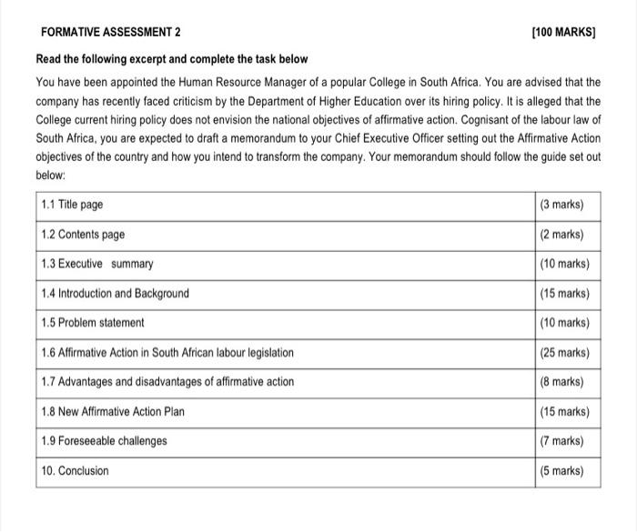 FORMATIVE ASSESSMENT 2 [100 MARKS] Read the following | Chegg.com