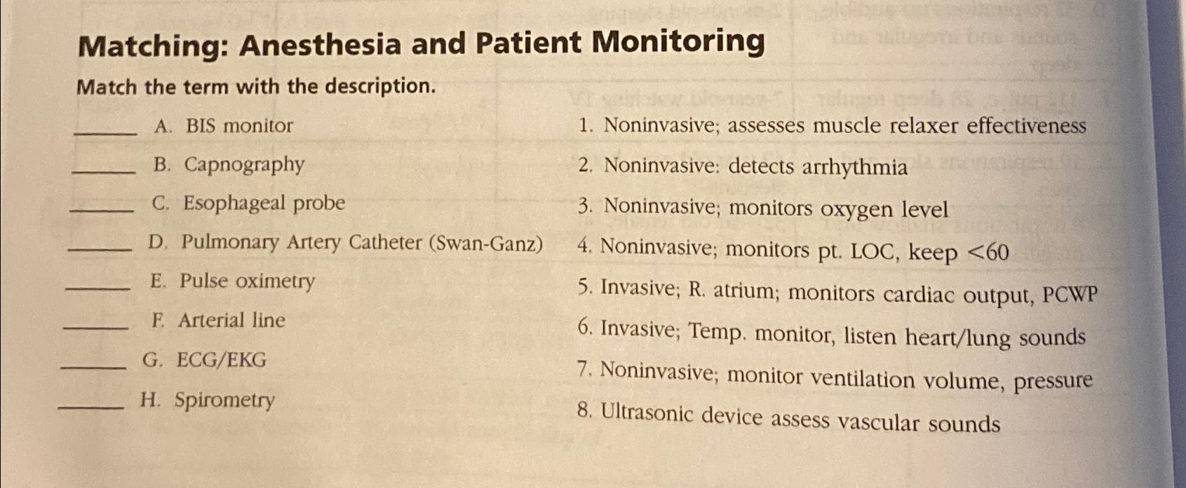 Solved Matching: Anesthesia and Patient MonitoringMatch the | Chegg.com