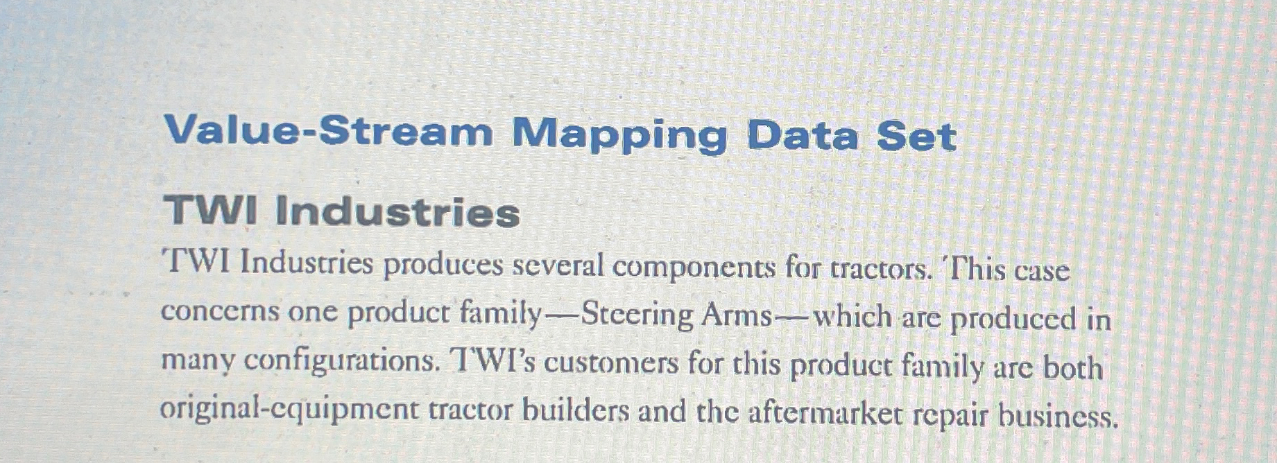 Solved Value-Stream Mapping Data SetTWI IndustriesTWI | Chegg.com