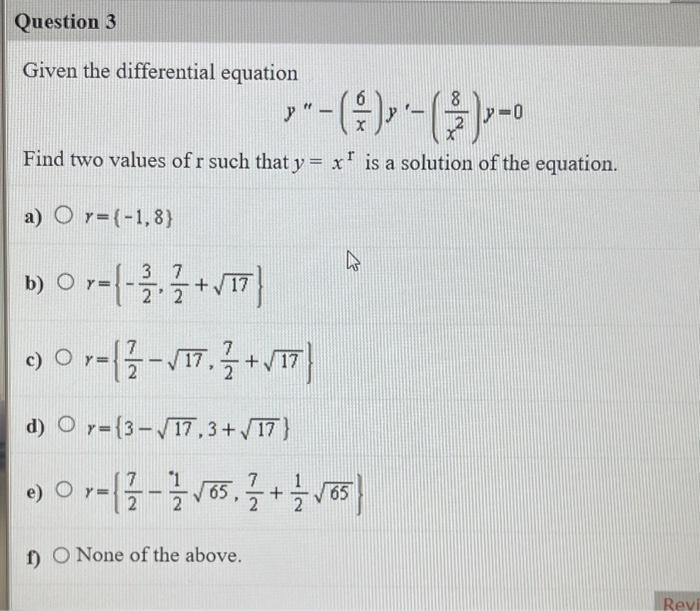 Solved There are functions of the form xr that solve the | Chegg.com