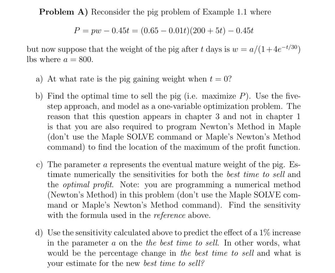Problem A) Reconsider the pig problem of Example 1.1 | Chegg.com