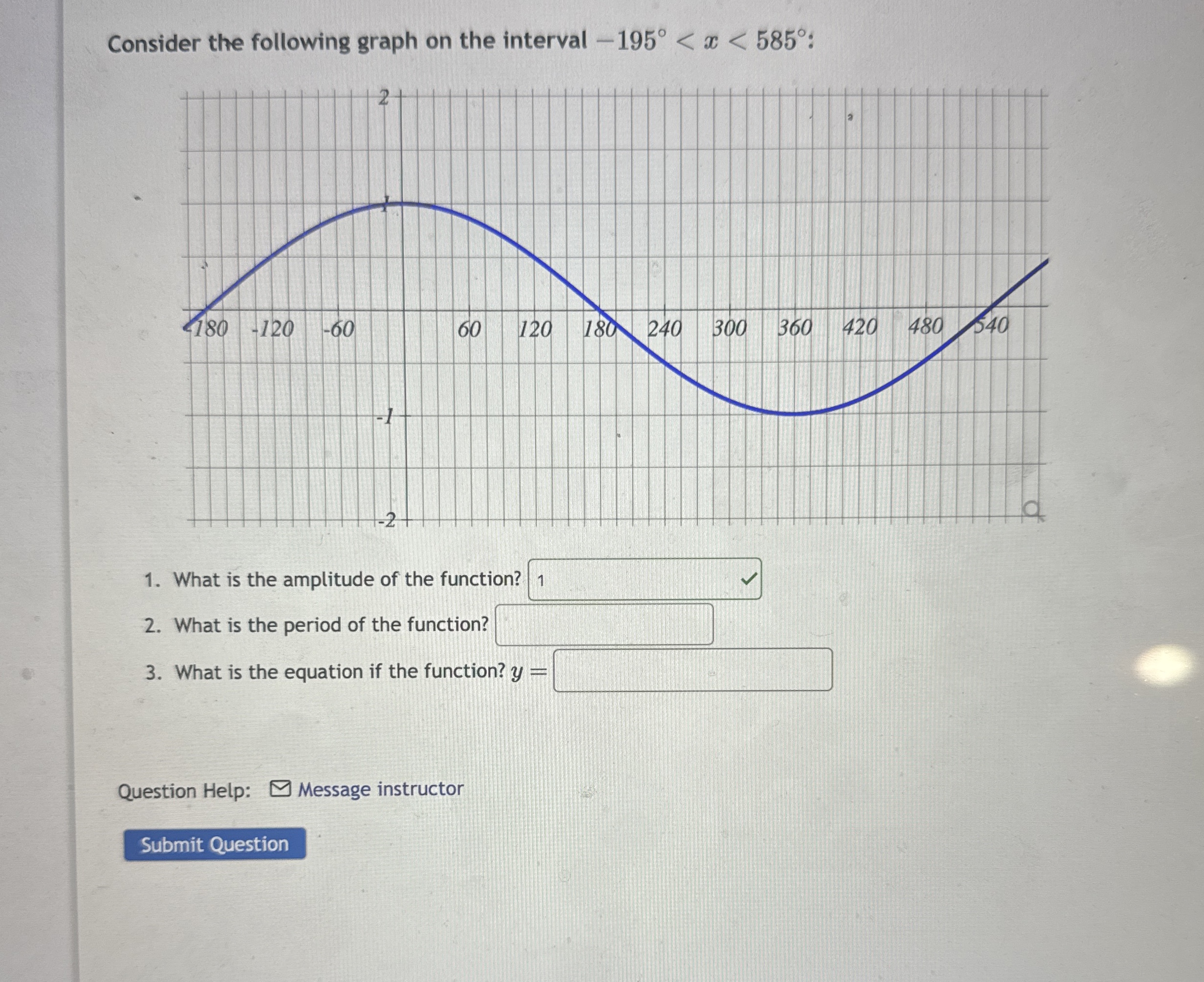 Solved Consider the following graph on the interval y=-195° | Chegg.com