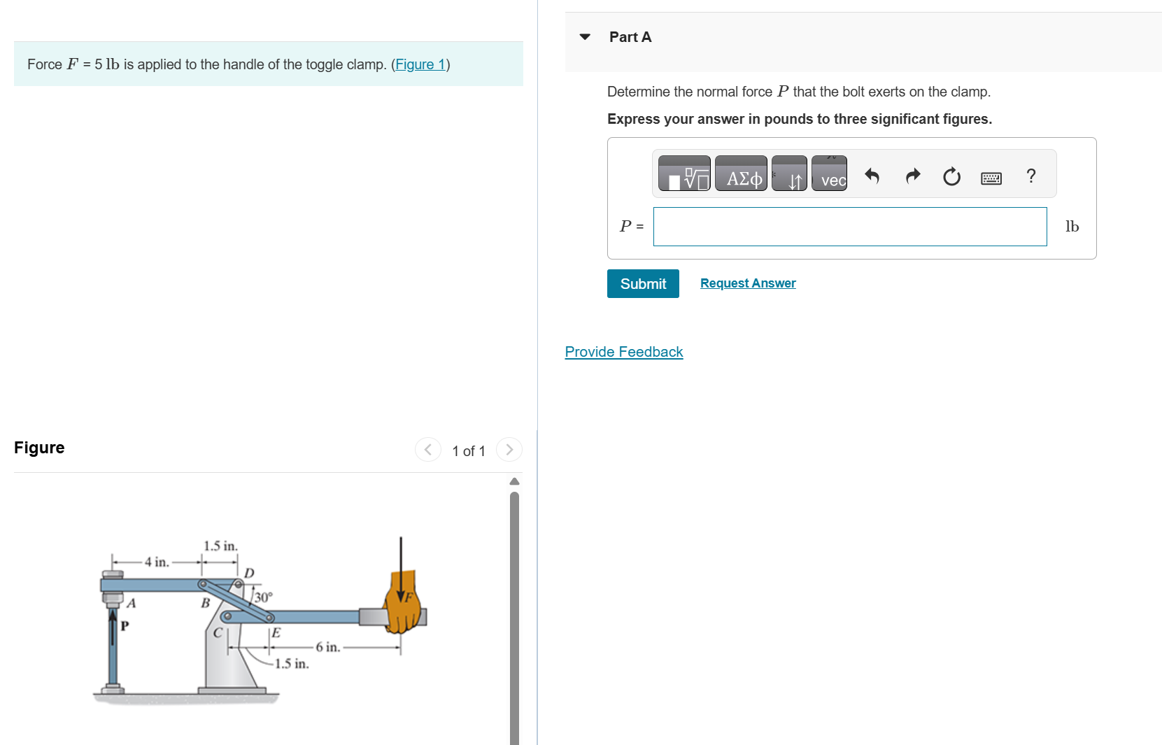 Solved Force \( ﻿F=5 \mathrm{lb} \) ﻿is applied to the | Chegg.com