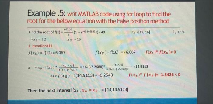 Solved Example .5: writ MATLAB code using for loop to find | Chegg.com