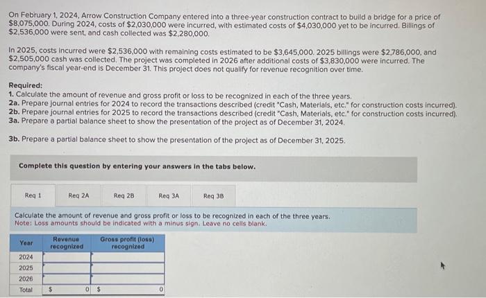 Solved On February 1, 2024, Arrow Construction Company | Chegg.com