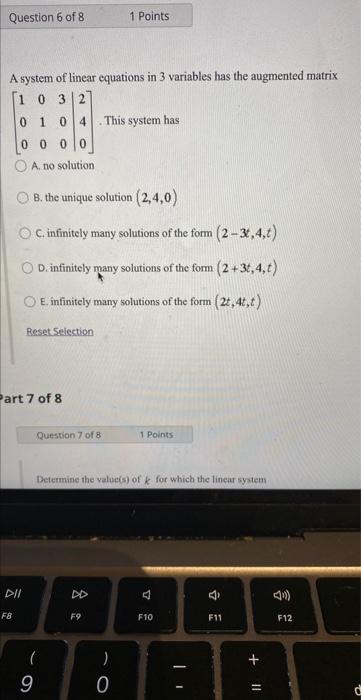 Solved A system of linear equations in 3 variables has the | Chegg.com