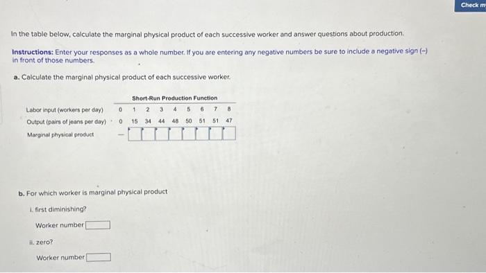Solved In the table below, calculate the marginal physical | Chegg.com