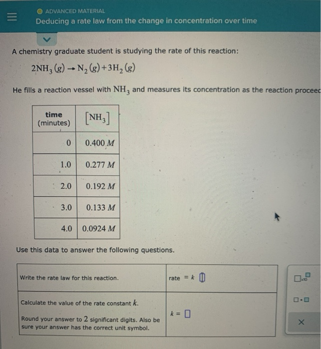 Solved ADVANCED MATERIAL Deducing a rate law from the change | Chegg.com