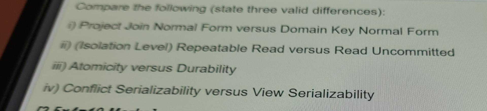 Solved Compare the following (state three valid | Chegg.com