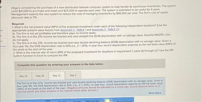 Solved ON eEgg is considering the purchase of a new | Chegg.com