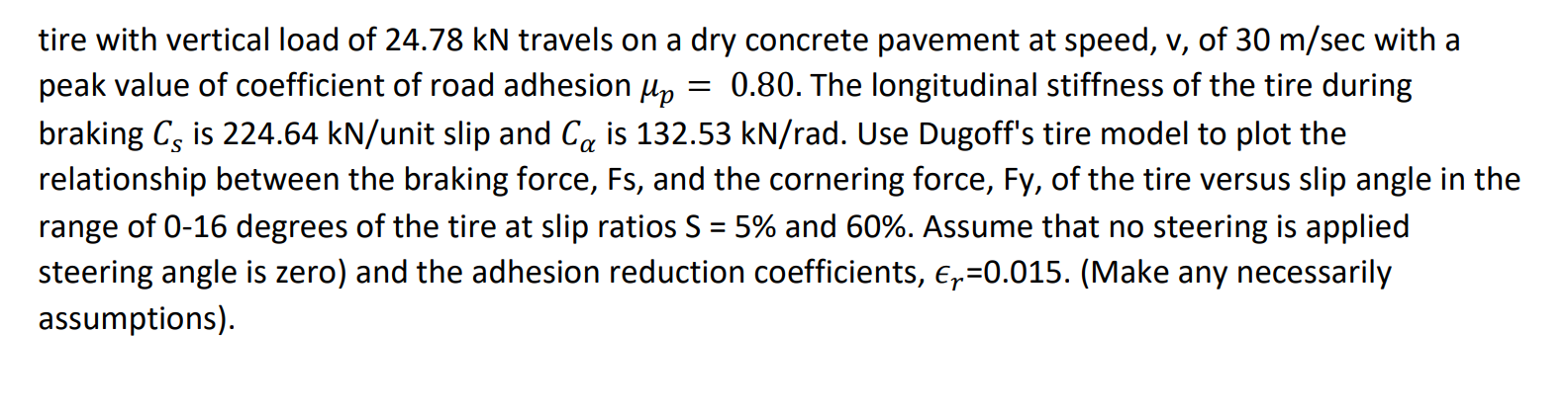 Solved tire with vertical load of 24.78kN ﻿travels on a dry | Chegg.com