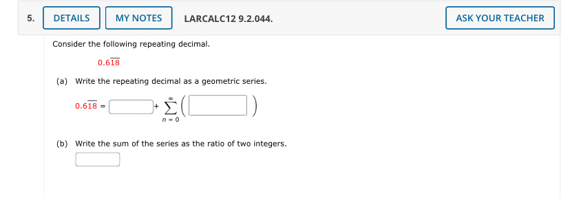 Solved LARCALC12 9.2.044.Consider the following repeating | Chegg.com