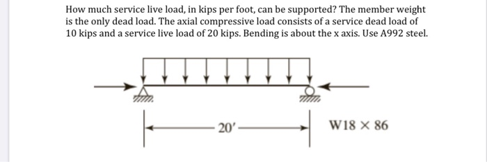 Solved How much service live load, in kips per foot, can be | Chegg.com