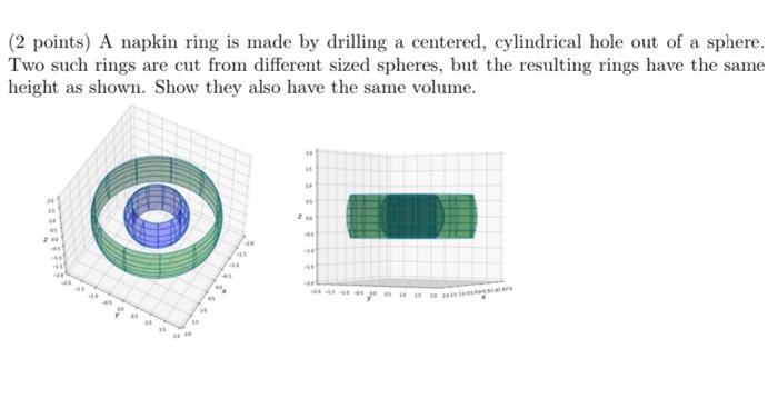 Solved (2 points) A napkin ring is made by drilling a | Chegg.com