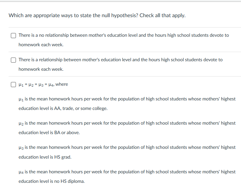 Solved Which are appropriate ways to state the null | Chegg.com