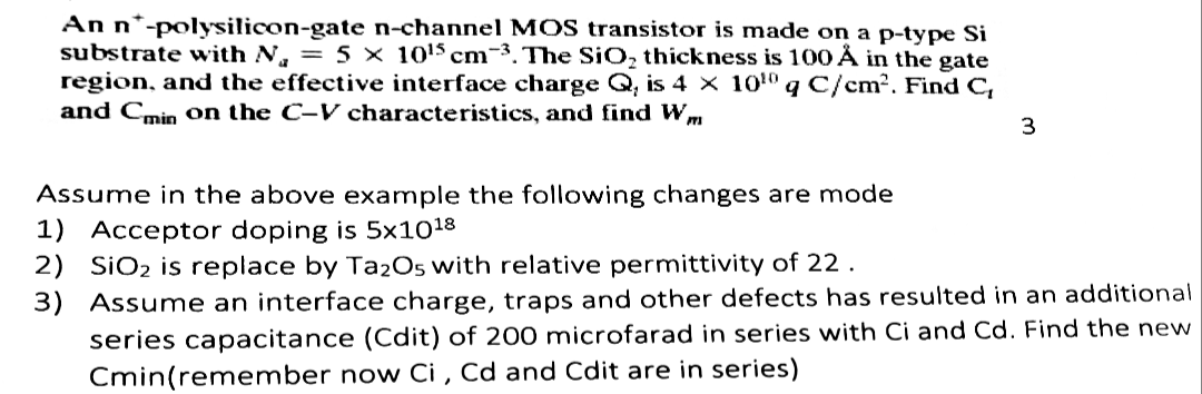 Solved An n+-polysilicon-gate n-channel MOS transistor is | Chegg.com