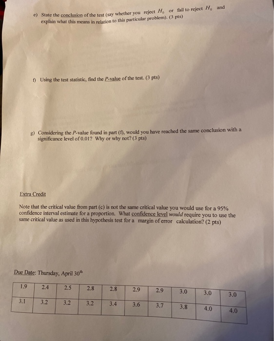Solved 1. The table on the back of this sheet gives the 20 | Chegg.com