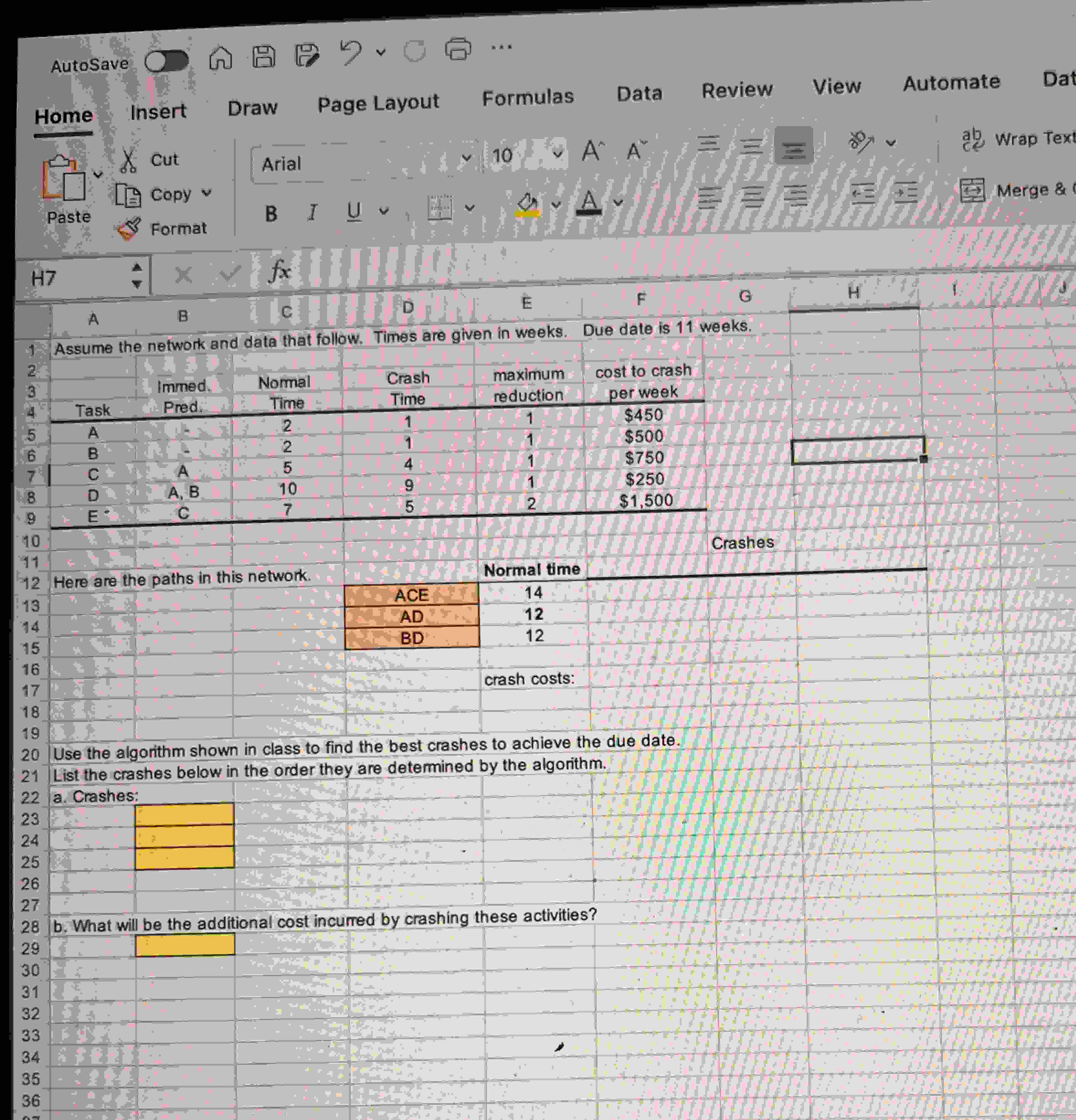 Solved crash costs:Use the algorithm shown in class to find | Chegg.com