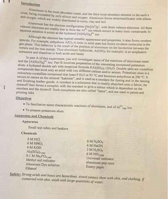 Solved Introduction Aluminum is the most abundant metal, and | Chegg.com