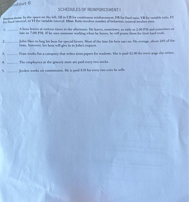 Solved SCHEDULES OF REINFORCEMENTI Instructions: In the | Chegg.com