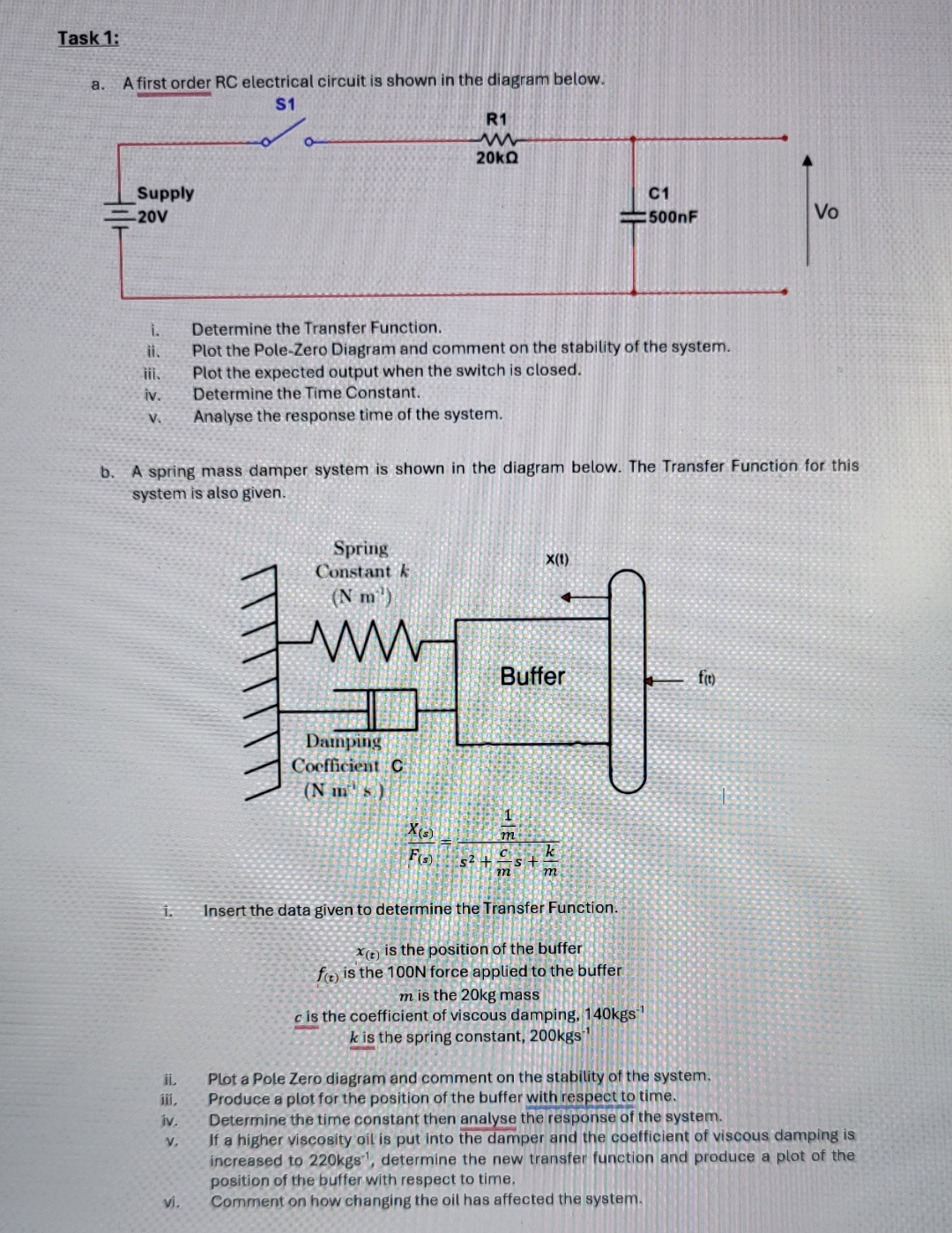 Solved Task 1 A a First Order Rc Electrical Circuit Is