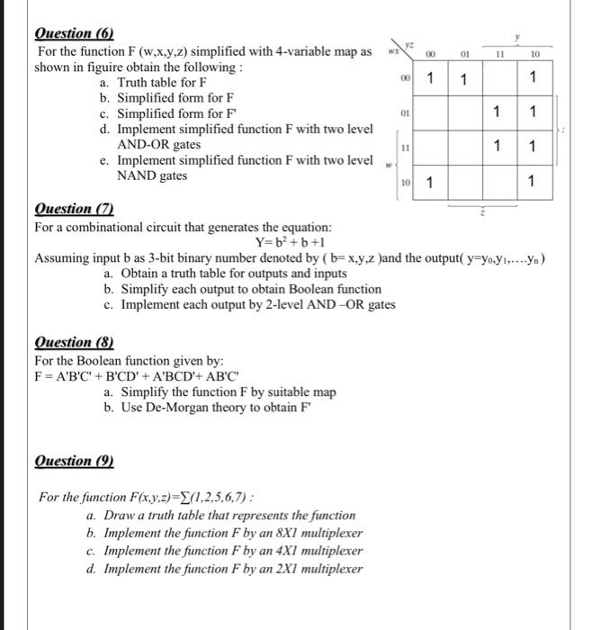 Ouestion (6) For the function F (w, x,y,z) simplified | Chegg.com
