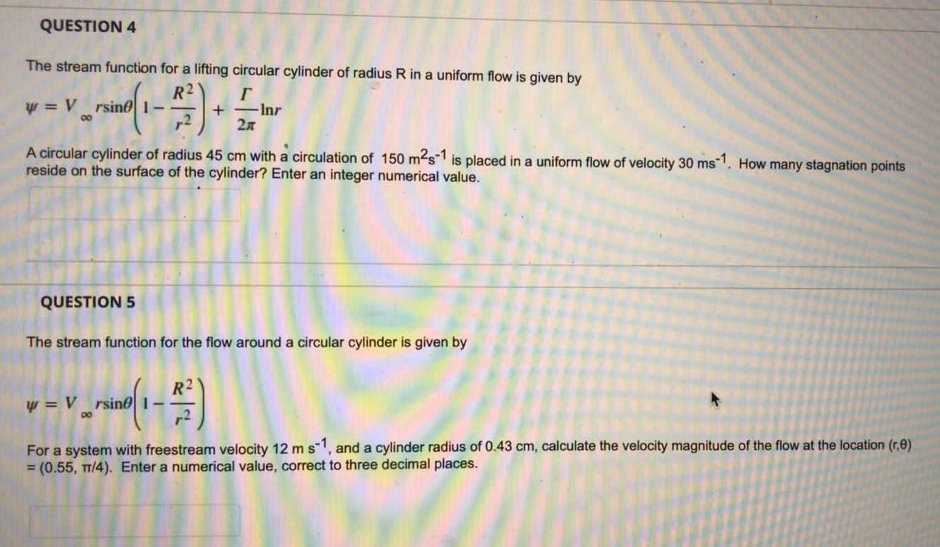 Solved QUESTION 4 The stream function for a lifting circular | Chegg.com