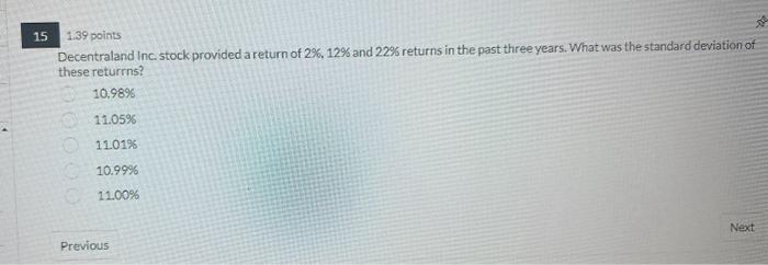 Solved 151.39 points Decentraland Inc. stock provided a | Chegg.com