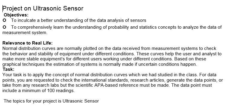 Solved Project on Ultrasonic Sensor Objectives: To inculcate | Chegg.com