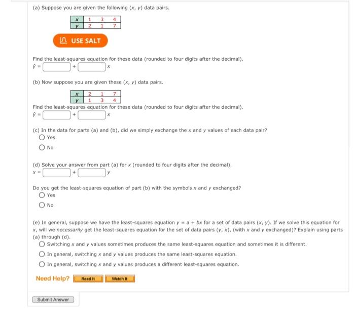 (a) Suppose you are given the following (x,y) data | Chegg.com