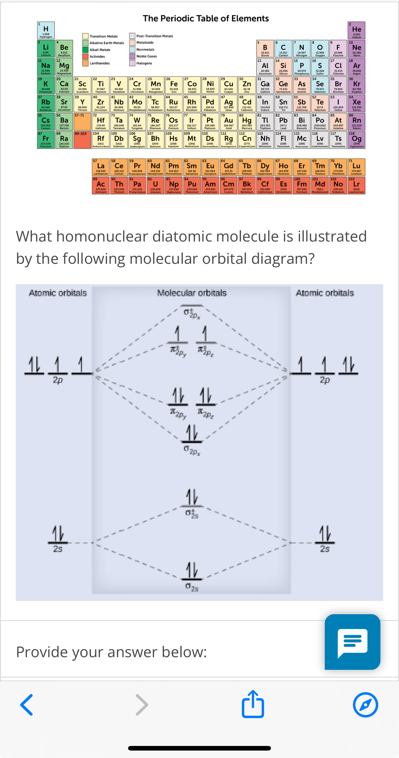 Solved What homonuclear diatomic molecule is illustrated by | Chegg.com