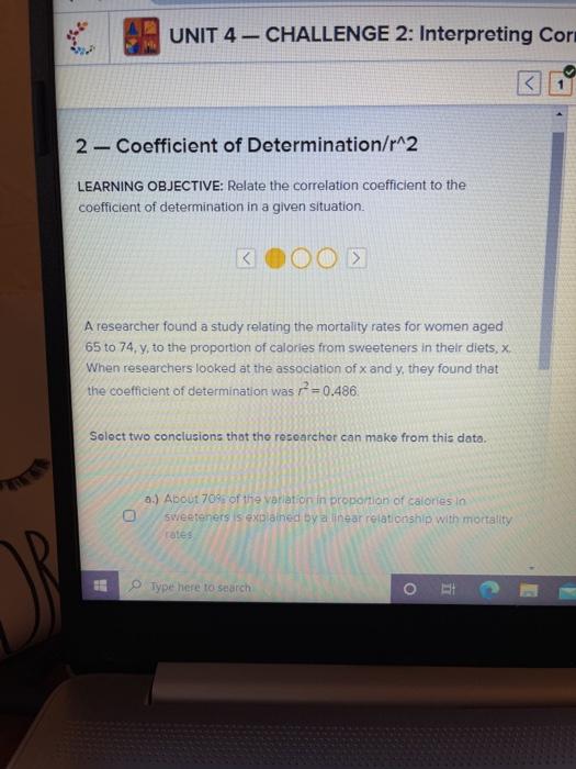 Solved UNIT 4 - CHALLENGE 2: Interpreting Cor 2- Coefficient | Chegg.com
