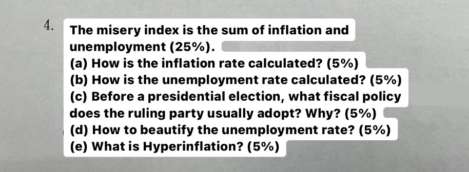 Solved The misery index is the sum of inflation and | Chegg.com