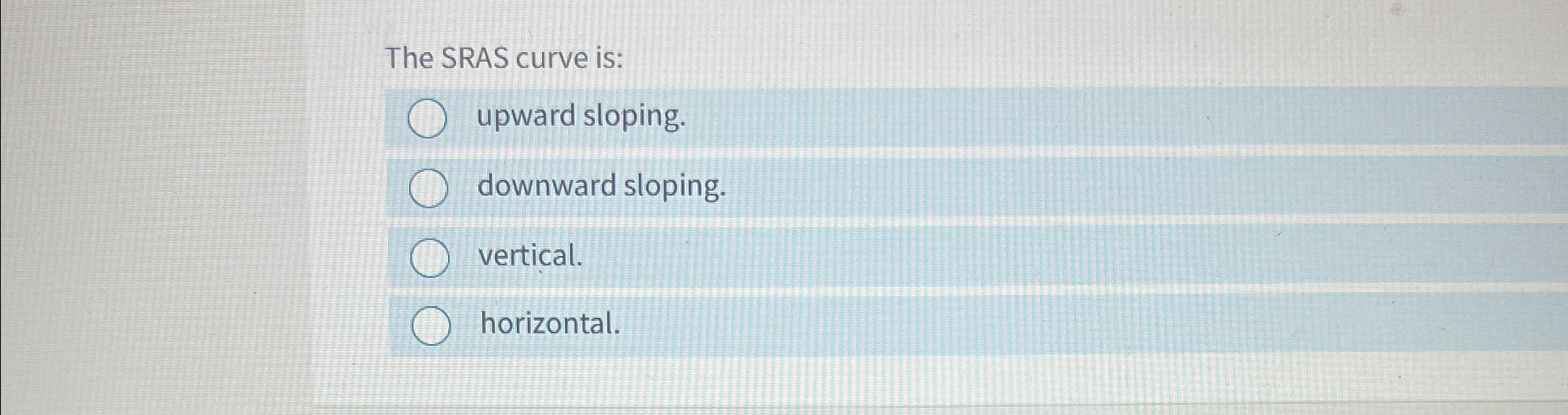 Solved The SRAS curve is:upward sloping.downward | Chegg.com