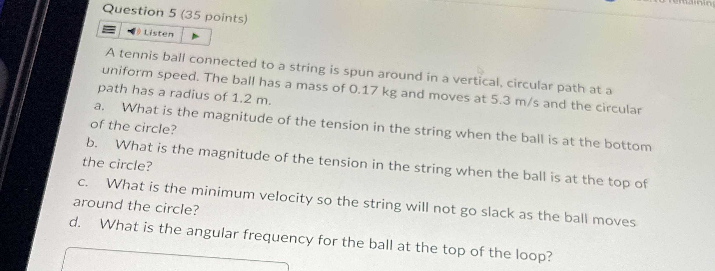 Solved Question 5 (35 ﻿points)ListenA tennis ball connected | Chegg.com