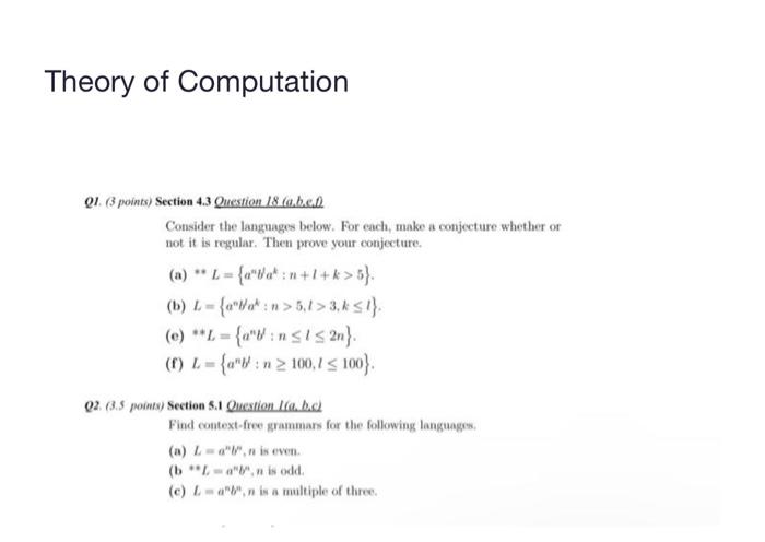 Solved Theory of Computation Q1. ( 3 points) Section 4.3 | Chegg.com