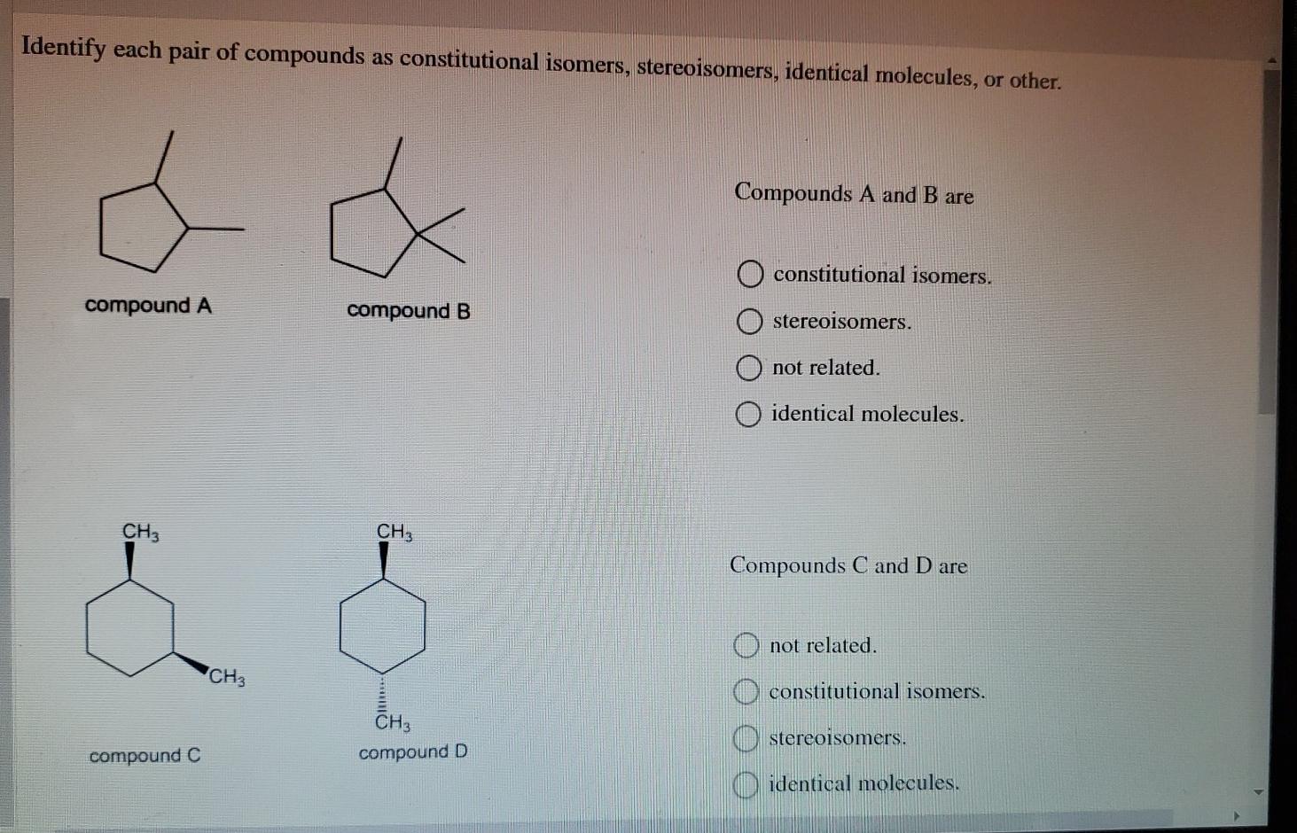 Solved Identify each pair of compounds as constitutional | Chegg.com