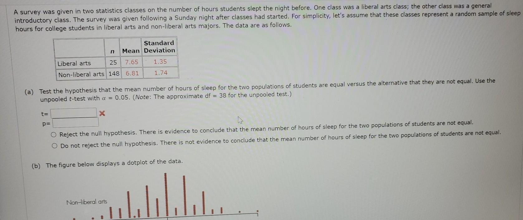 Solved A survey was given in two statistics classes on the | Chegg.com