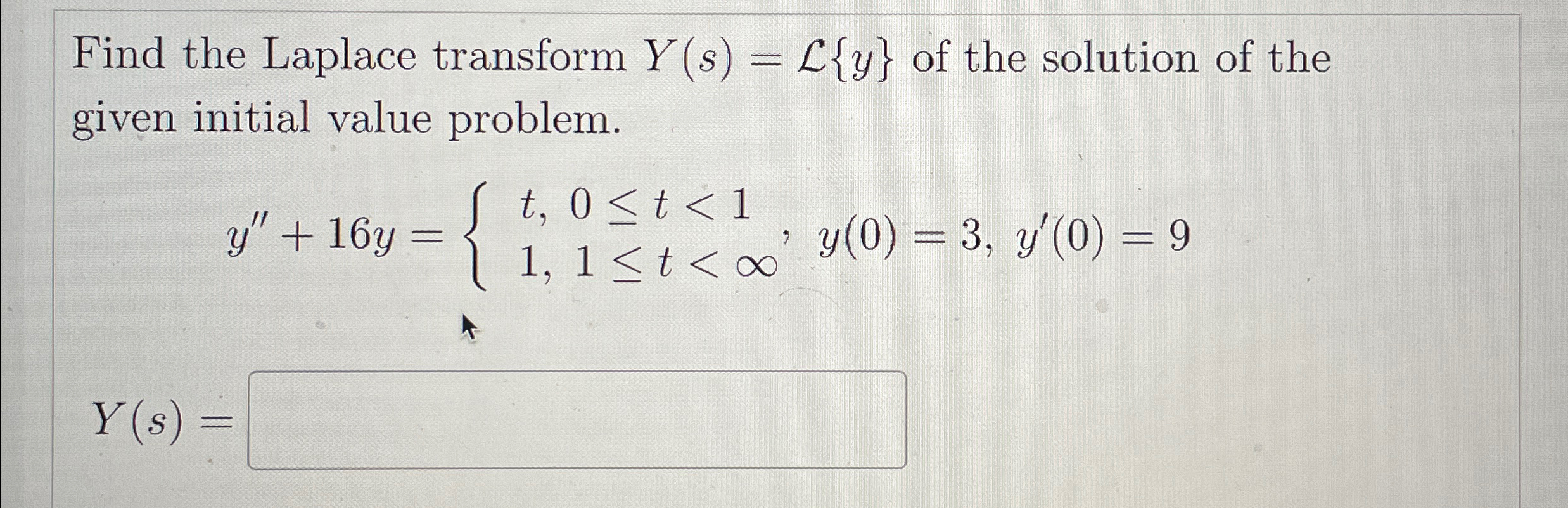 Solved Find the Laplace transform Y(s)=L{y} ﻿of the solution | Chegg.com