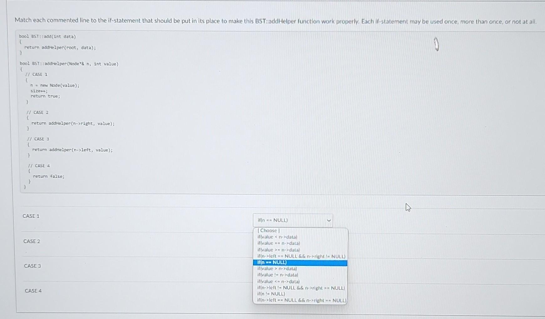 Solved Match each commented line to the if-statement that | Chegg.com