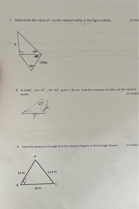 Solved 7. Determine the value of x to the nearest meter in | Chegg.com