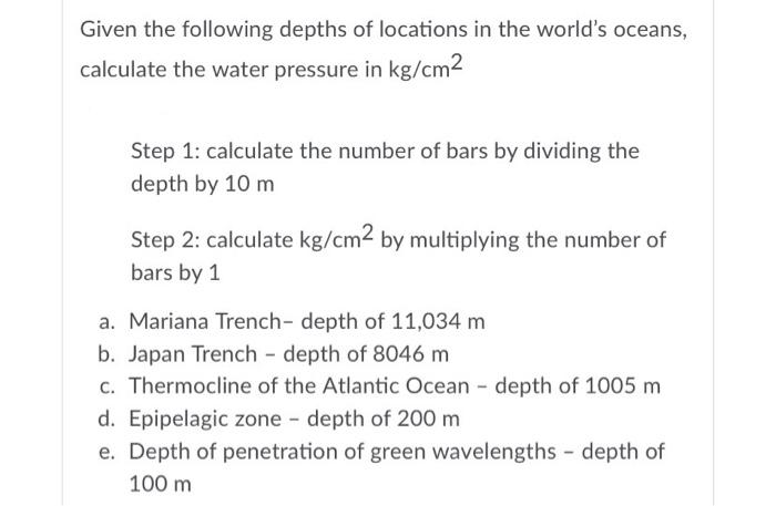 Solved Given the following depths of locations in the | Chegg.com