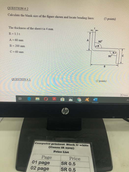 Solved QUESTION # 2 (5 points) Calculate the blank size of | Chegg.com