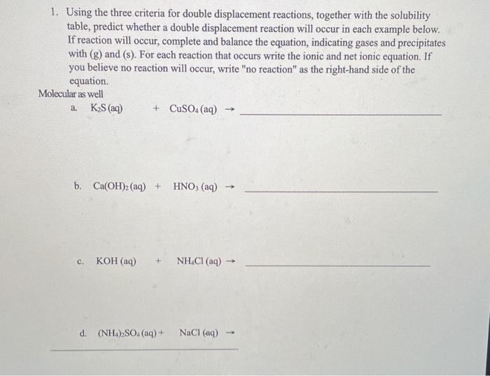Solved 1. Using the three criteria for double displacement | Chegg.com