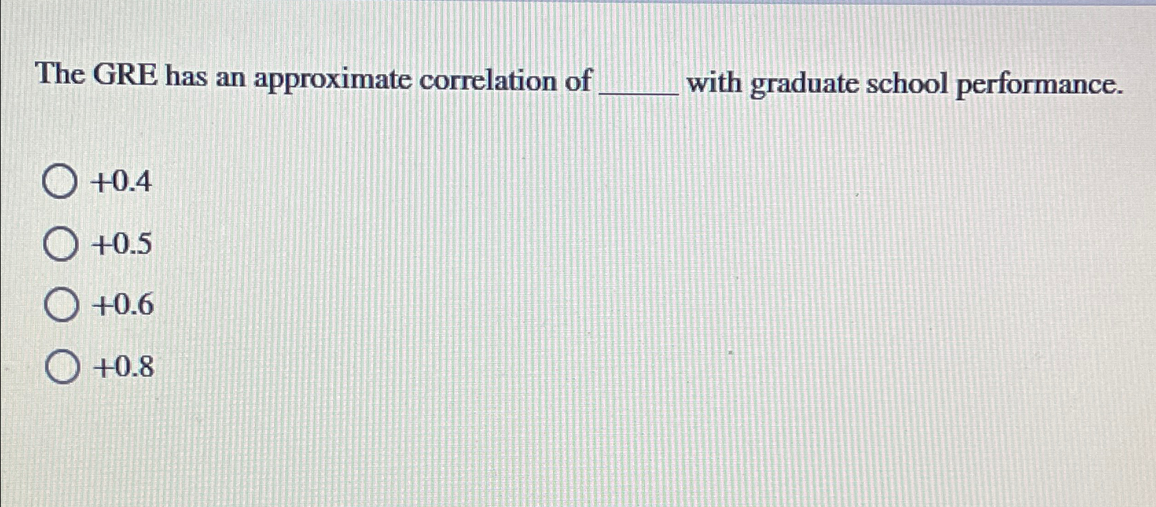 Solved The GRE has an approximate correlation of with | Chegg.com