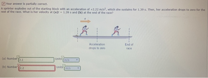 Solved Your answer is partially correct. A sprinter explodes | Chegg.com